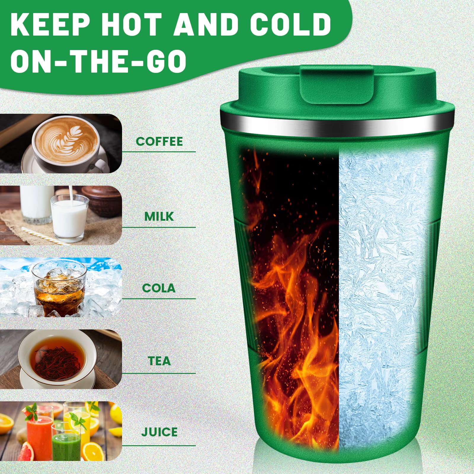 Insulated Coffee Tumblers with Flip Lid 12oz / 17oz, Stainless Steel Travel Coffee Mug Leak Proof, Vacuum Insulated Coffee Mug Thermos Cup, Keeps Cold and Hot for Coffee Tea