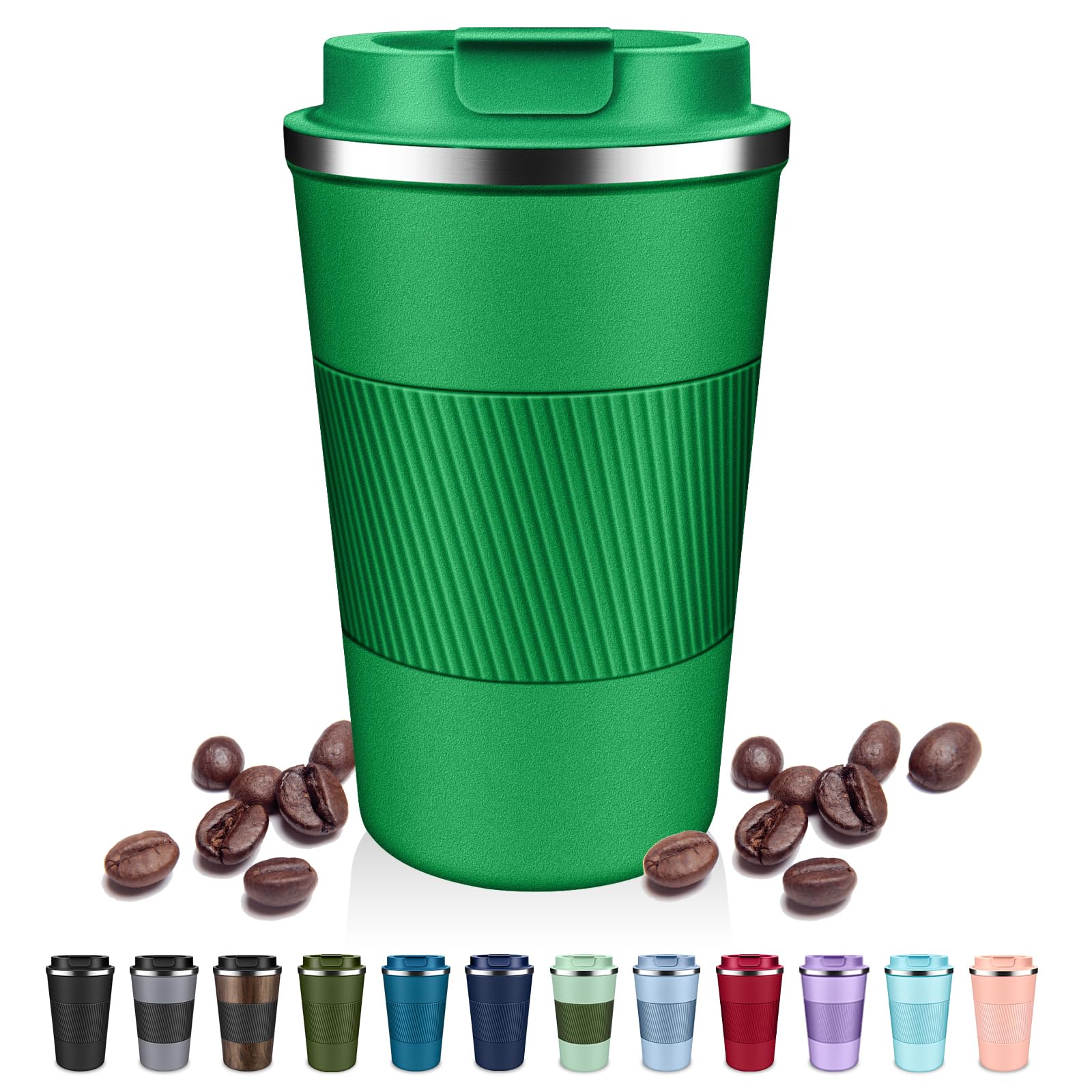 Insulated Coffee Tumblers with Flip Lid 12oz / 17oz, Stainless Steel Travel Coffee Mug Leak Proof, Vacuum Insulated Coffee Mug Thermos Cup, Keeps Cold and Hot for Coffee Tea