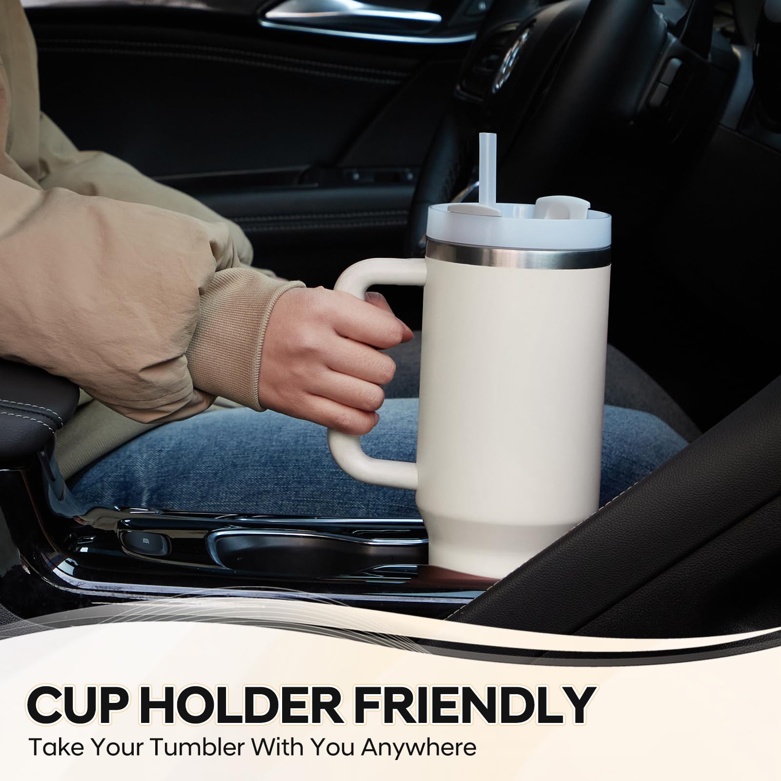 Samtrade Drinking Cup, Stainless Steel Insulated Tumbler with Handle (40oz) - 100% Leak-Proof Friendly Travel Mug, Light Gray, YX-T40
