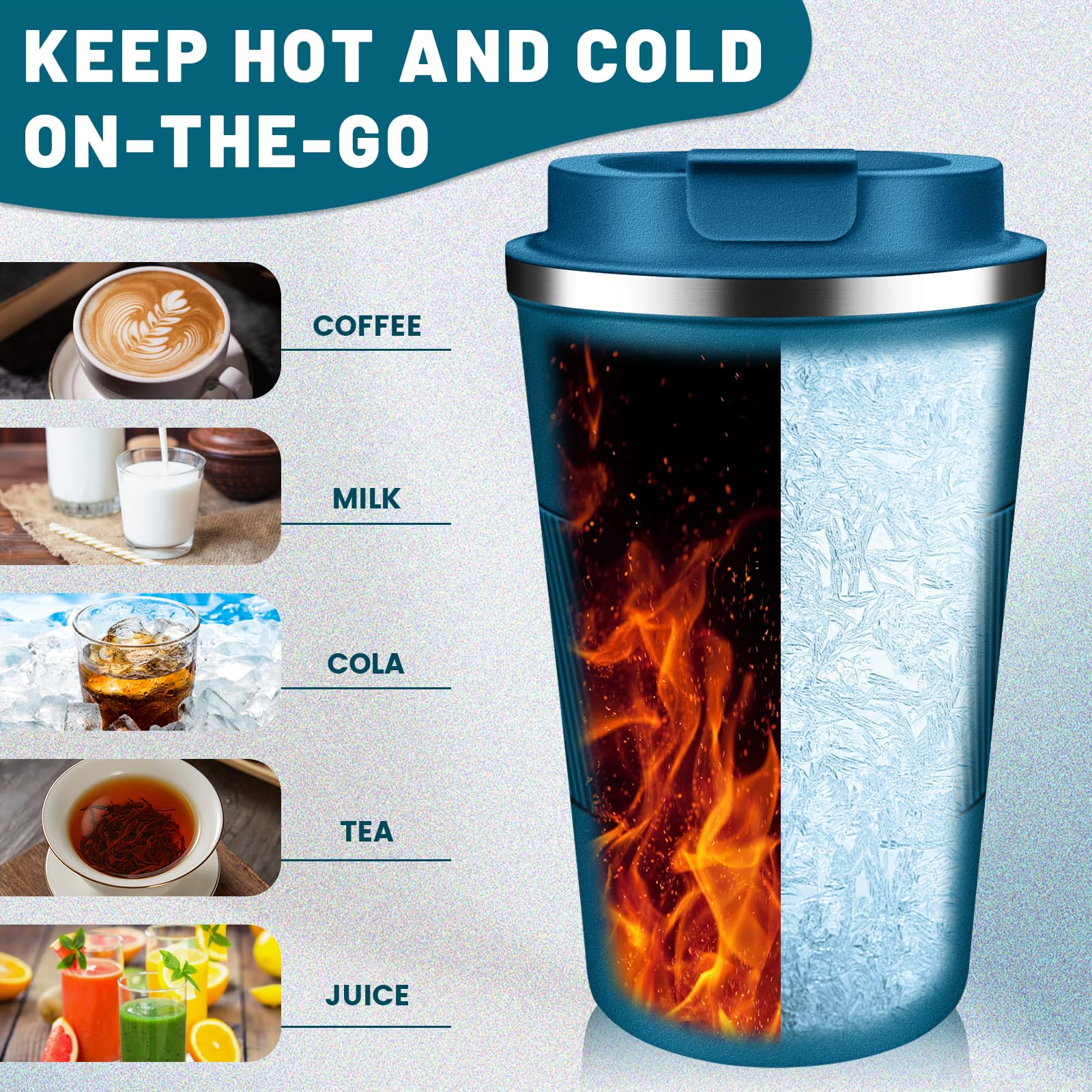 Insulated Coffee Tumblers with Flip Lid 12oz / 17oz, Stainless Steel Travel Coffee Mug Leak Proof, Vacuum Insulated Coffee Mug Thermos Cup, Keeps Cold and Hot for Coffee Tea