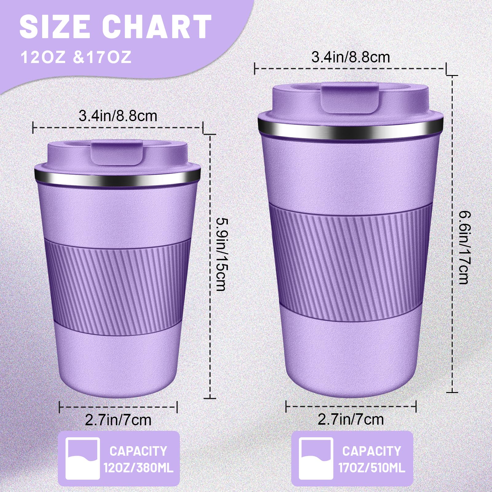 Insulated Coffee Tumblers with Flip Lid 12oz / 17oz, Stainless Steel Travel Coffee Mug Leak Proof, Vacuum Insulated Coffee Mug Thermos Cup, Keeps Cold and Hot for Coffee Tea