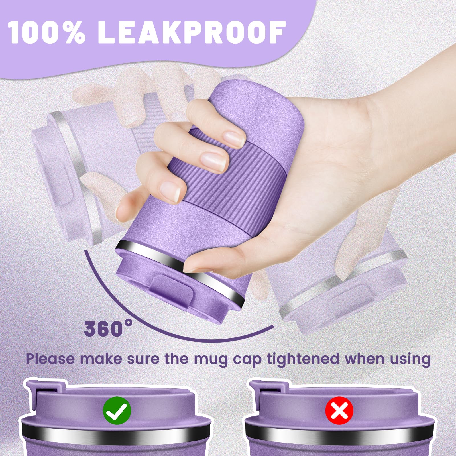 Insulated Coffee Tumblers with Flip Lid 12oz / 17oz, Stainless Steel Travel Coffee Mug Leak Proof, Vacuum Insulated Coffee Mug Thermos Cup, Keeps Cold and Hot for Coffee Tea