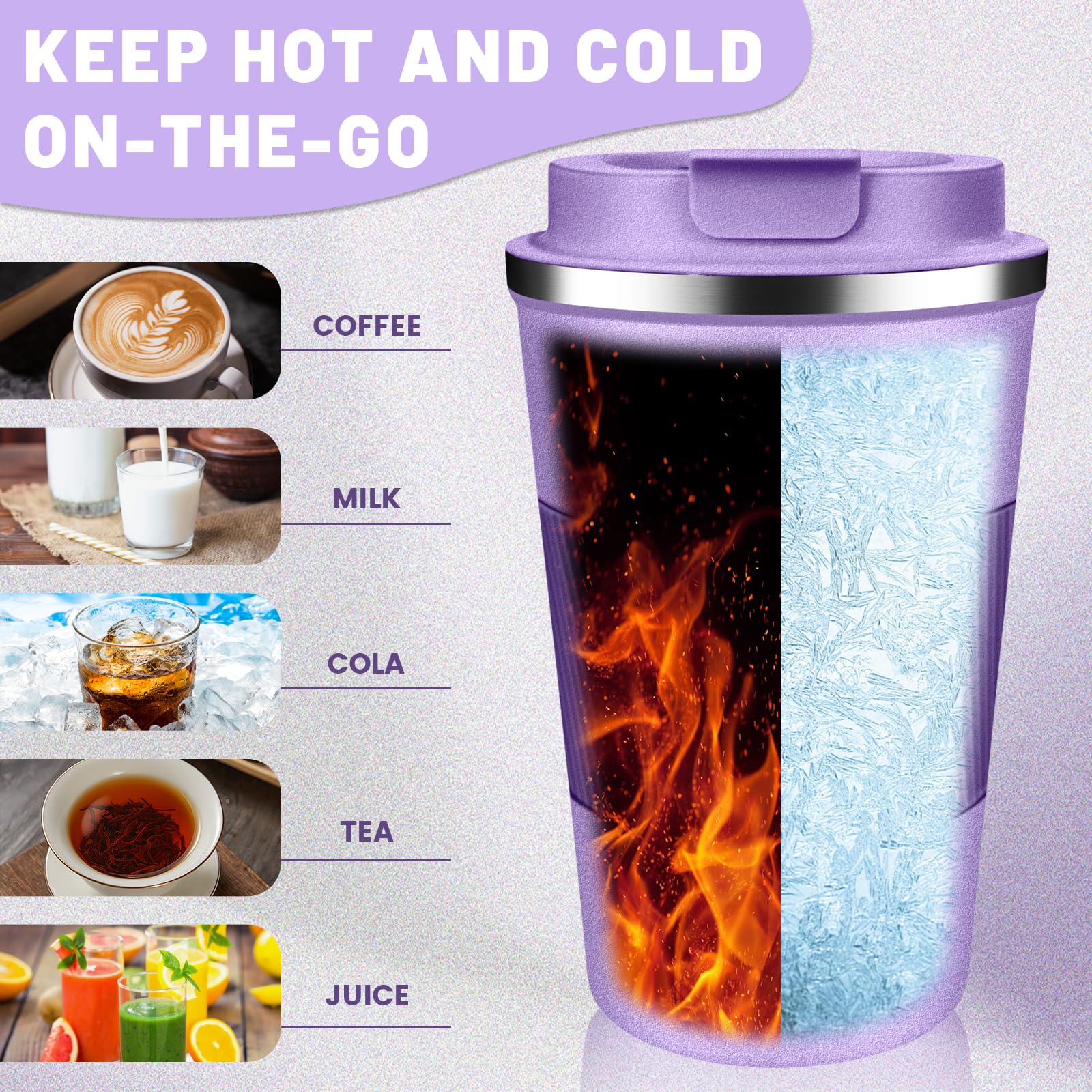 Insulated Coffee Tumblers with Flip Lid 12oz / 17oz, Stainless Steel Travel Coffee Mug Leak Proof, Vacuum Insulated Coffee Mug Thermos Cup, Keeps Cold and Hot for Coffee Tea