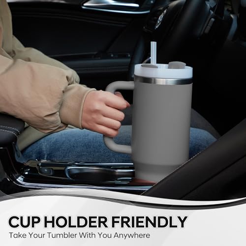 Samtrade Drinking Cup, Stainless Steel Insulated Tumbler with Handle (40oz) - 100% Leak-Proof Friendly Travel Mug, Charcoal blue, YX-T40