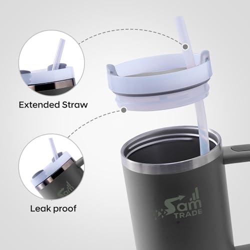 Samtrade Drinking Cup, Stainless Steel Insulated Tumbler with Handle (40oz) - 100% Leak-Proof Friendly Travel Mug, Charcoal blue, YX-T40