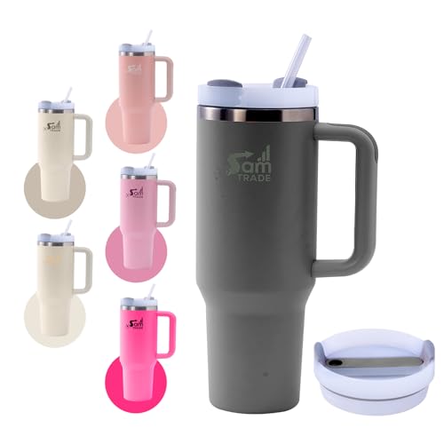 Samtrade Drinking Cup, Stainless Steel Insulated Tumbler with Handle (40oz) - 100% Leak-Proof Friendly Travel Mug, Charcoal blue, YX-T40