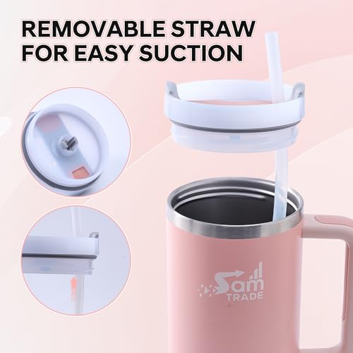 Samtrade Drinking Cup, Stainless Steel Insulated Tumbler with Handle (40oz) - 100% Leak-Proof Friendly Travel Mug, Soft Coral, YX-T40