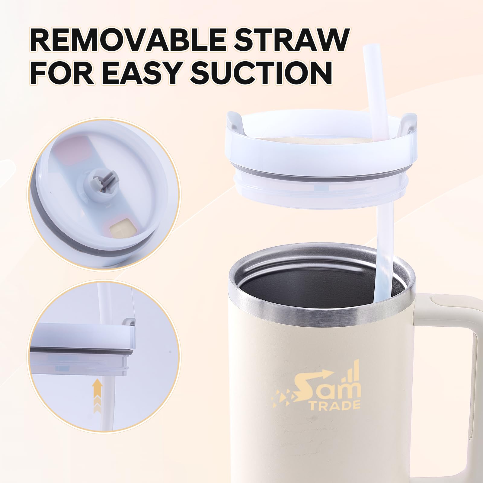 Samtrade Drinking Cup, Stainless Steel Insulated Tumbler with Handle (40oz) - 100% Leak-Proof Friendly Travel Mug, Light Yellow, YX-T40