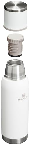 Stanley Adventure-To-Go Vacuum Bottle 25 oz | Wide Mouth with Leakproof Cup Lid | Keep Drinks Hot or Cold | Packable for Travel | Insulated Stainless Steel Thermos | BPA-Free | Frost White