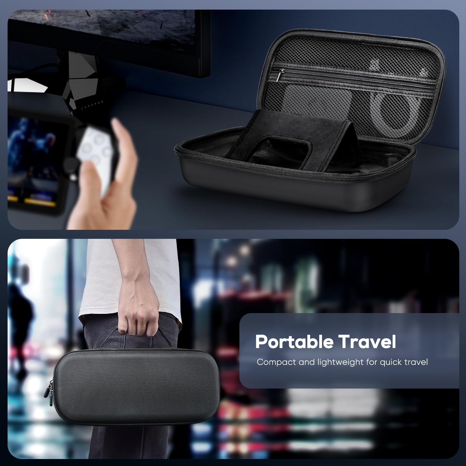 10 in 1 Accessories Kit for Playstation Portal, KOVA Carrying Case & TPU Skin Cover with Kickstand for PS5 Portal Console, Travel Shell with 2* Screen Protector & 4* Thumb Grip for PS Portal Handheld, Black