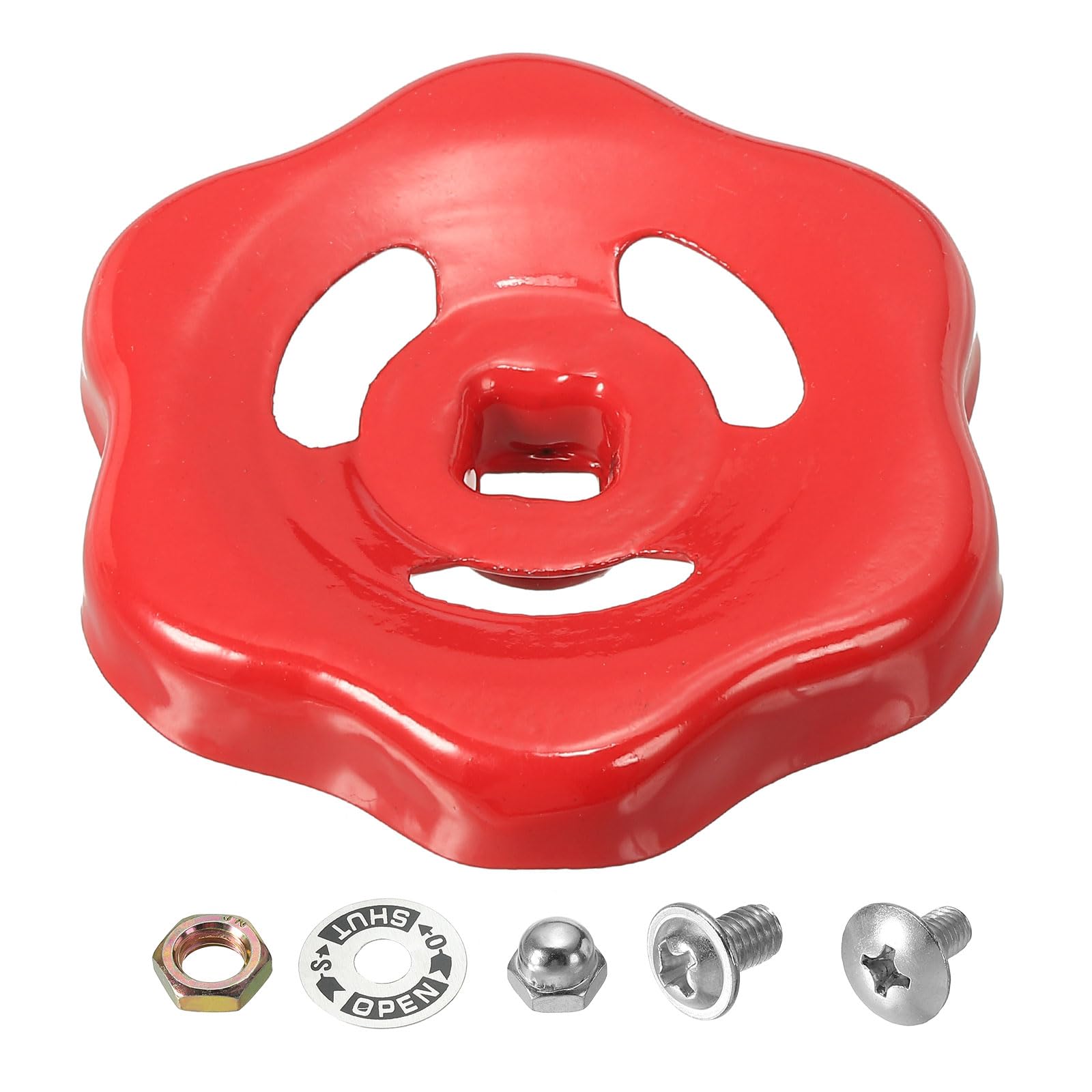 PATIKIL Outside Faucet Handle Square Stem Hole 7x7mm, Cast Iron Faucet Round Wheel Handle Replacement Water Spigot Handle with Screws Spacer, Red