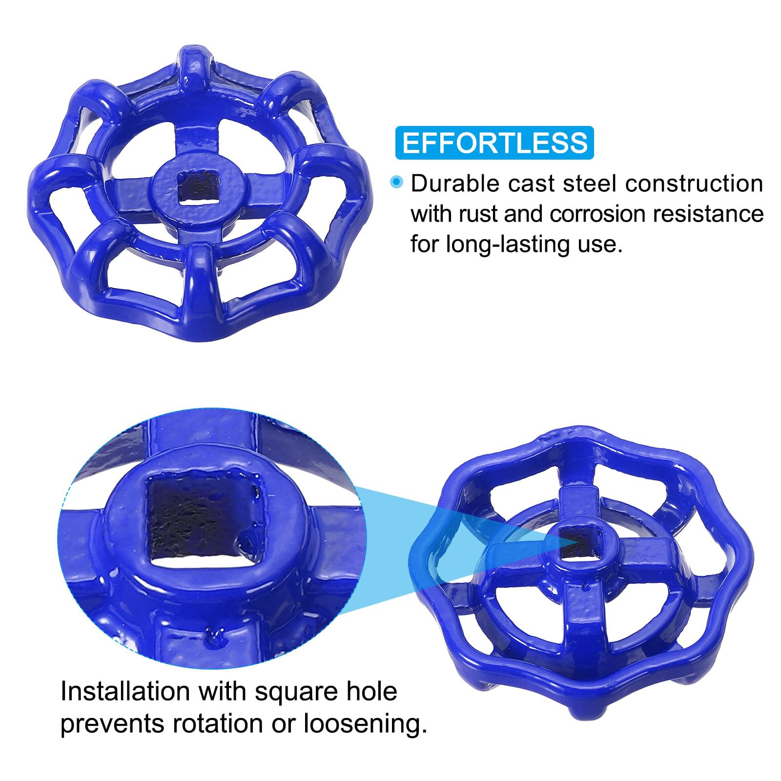 PATIKIL Outside Faucet Handle Square Stem Hole 7x7mm, Cast Steel Faucet Round Wheel Handle Replacement Water Spigot Handle with Screws Spacer, Blue,2Pcs