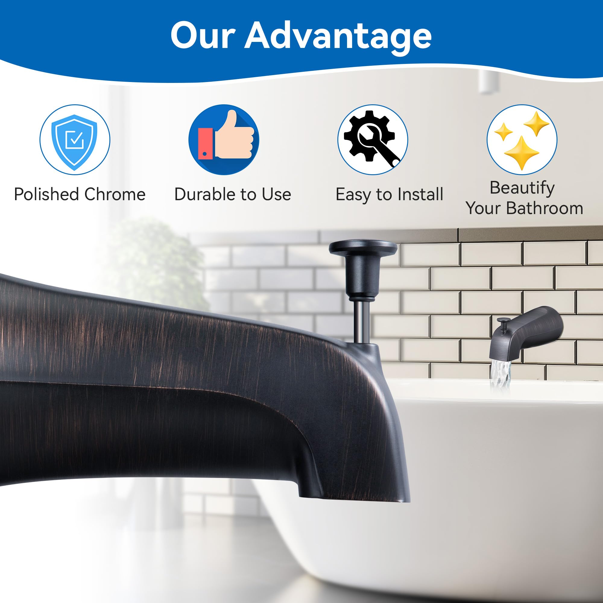 Dreyoo Universal Bathroom Tub Spout Compatible with Westbrass E531D-1F-62, Fits 4 Inch Reach Wall Front Mount Tub Spout with Shower Diverter 1/2'' IPS Inside Thread Bathtub Faucet (Oil Rubbed Bronze)
