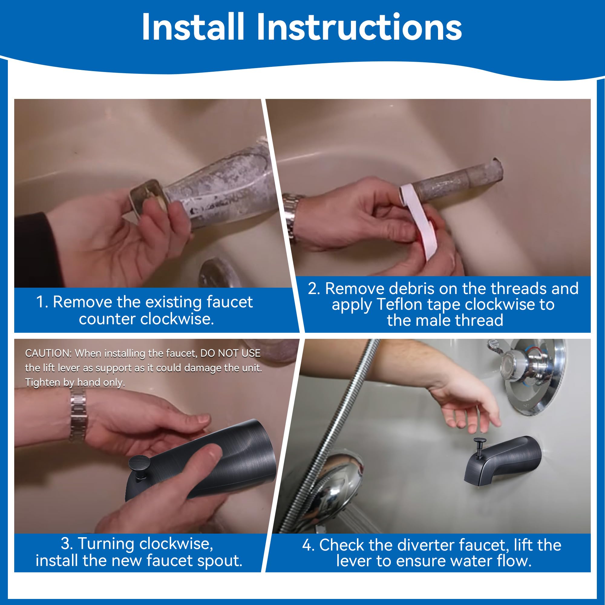 Dreyoo Universal Bathroom Tub Spout Compatible with Westbrass E531D-1F-62, Fits 4 Inch Reach Wall Front Mount Tub Spout with Shower Diverter 1/2'' IPS Inside Thread Bathtub Faucet (Oil Rubbed Bronze)