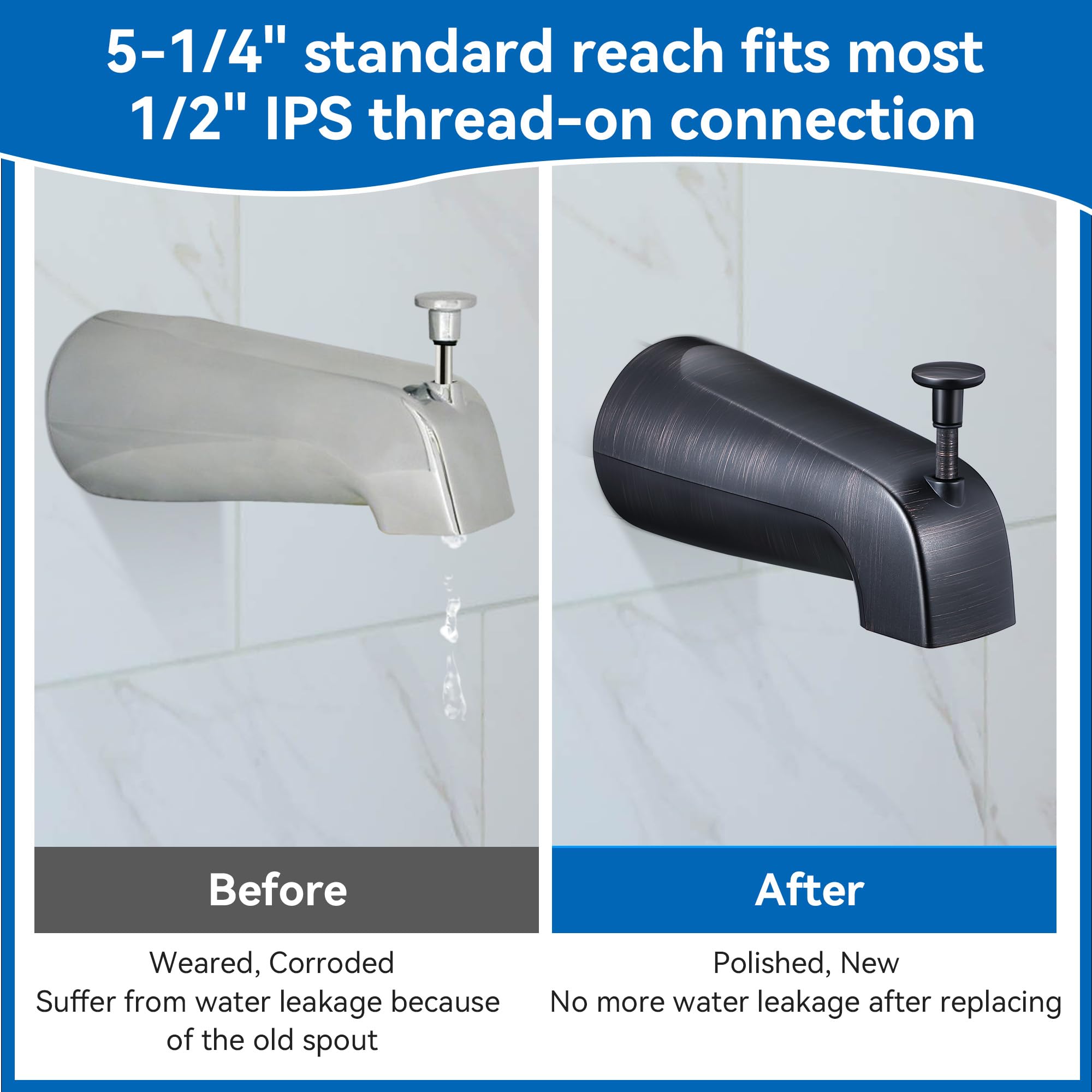 Dreyoo Universal Bathroom Tub Spout Compatible with Westbrass E531D-1F-62, Fits 4 Inch Reach Wall Front Mount Tub Spout with Shower Diverter 1/2'' IPS Inside Thread Bathtub Faucet (Oil Rubbed Bronze)