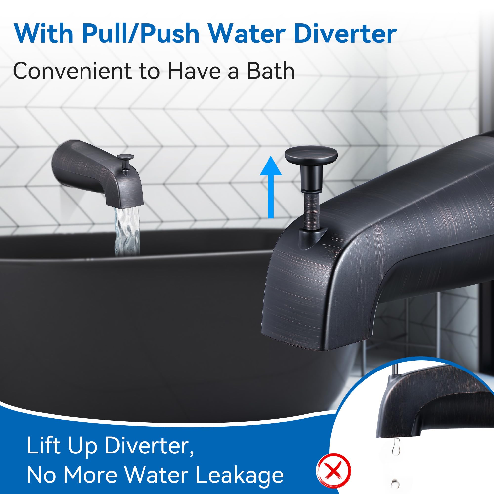 Dreyoo Universal Bathroom Tub Spout Compatible with Westbrass E531D-1F-62, Fits 4 Inch Reach Wall Front Mount Tub Spout with Shower Diverter 1/2'' IPS Inside Thread Bathtub Faucet (Oil Rubbed Bronze)