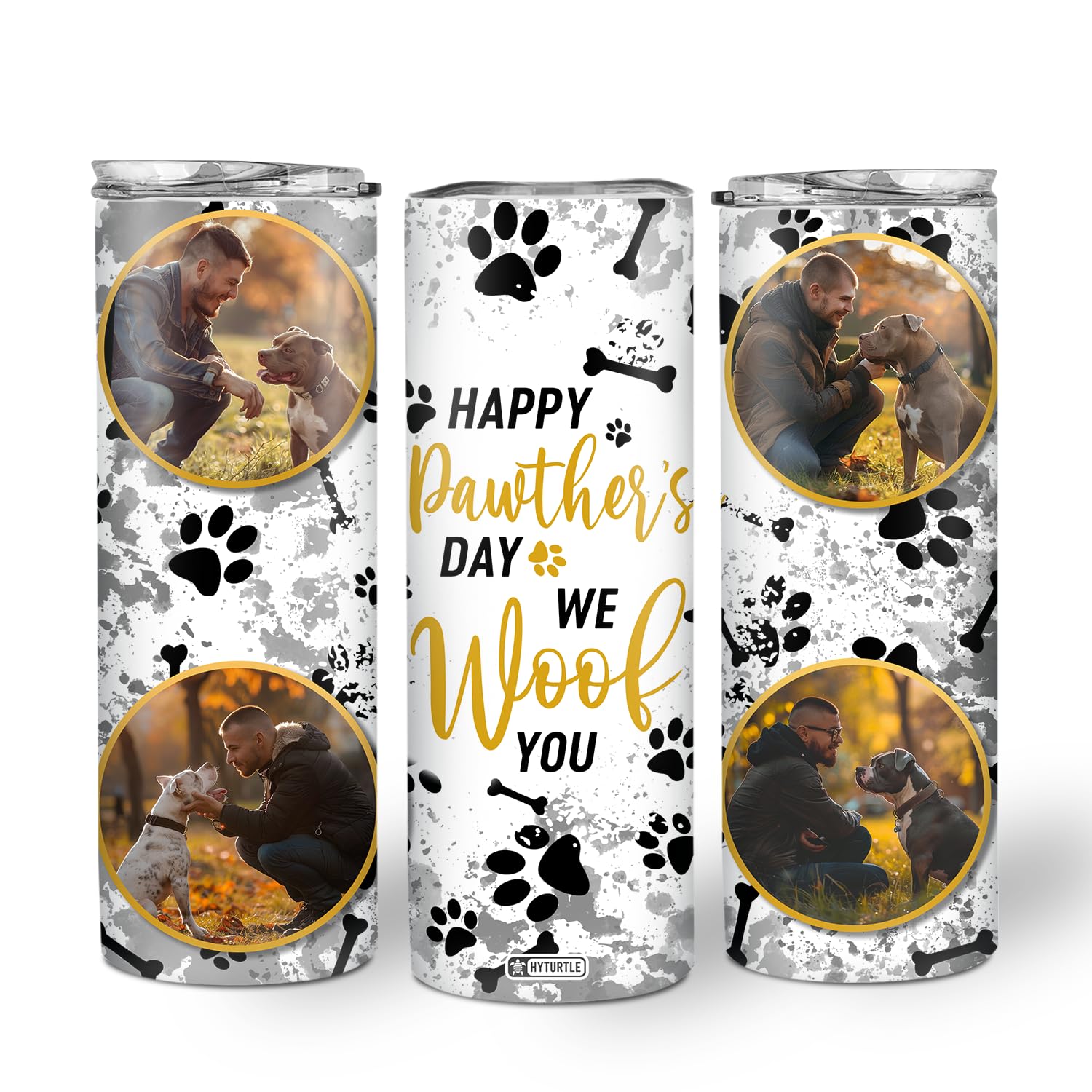 Hyturtle Personalized Picture Dog Dad Tumbler Gifts for Dog Lovers, Father's Day Cup Gifts For Men, Birthday Gift for Dogs Dad, Funny Dogs Lover Gift Custom Photo 20oz Stainless Steel Skinny Tumbler