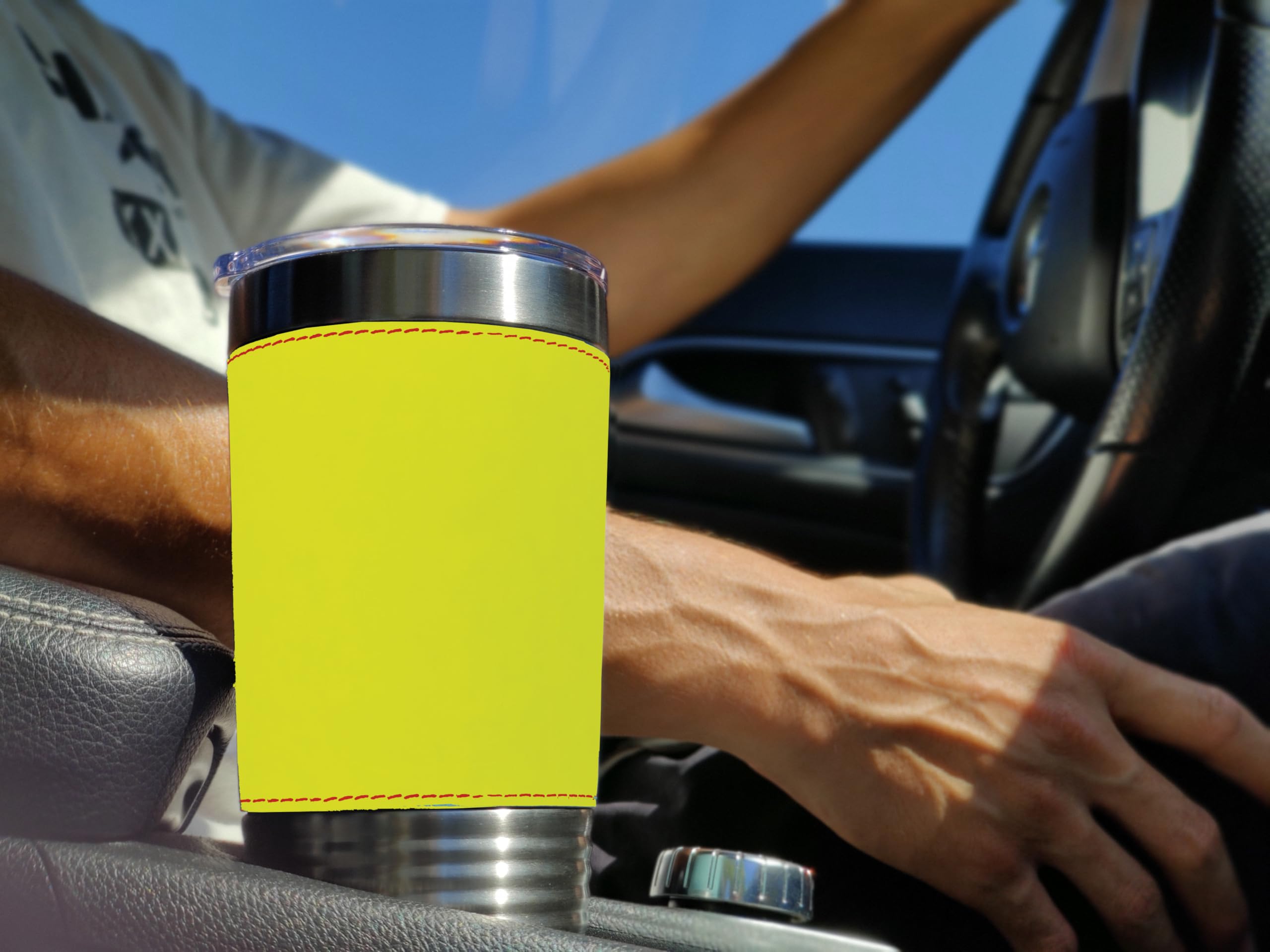 LaserGram 20oz Vacuum Insulated Tumbler Mug, Deer, Personalized Engraving Included (Faux Leather, Softball Style)