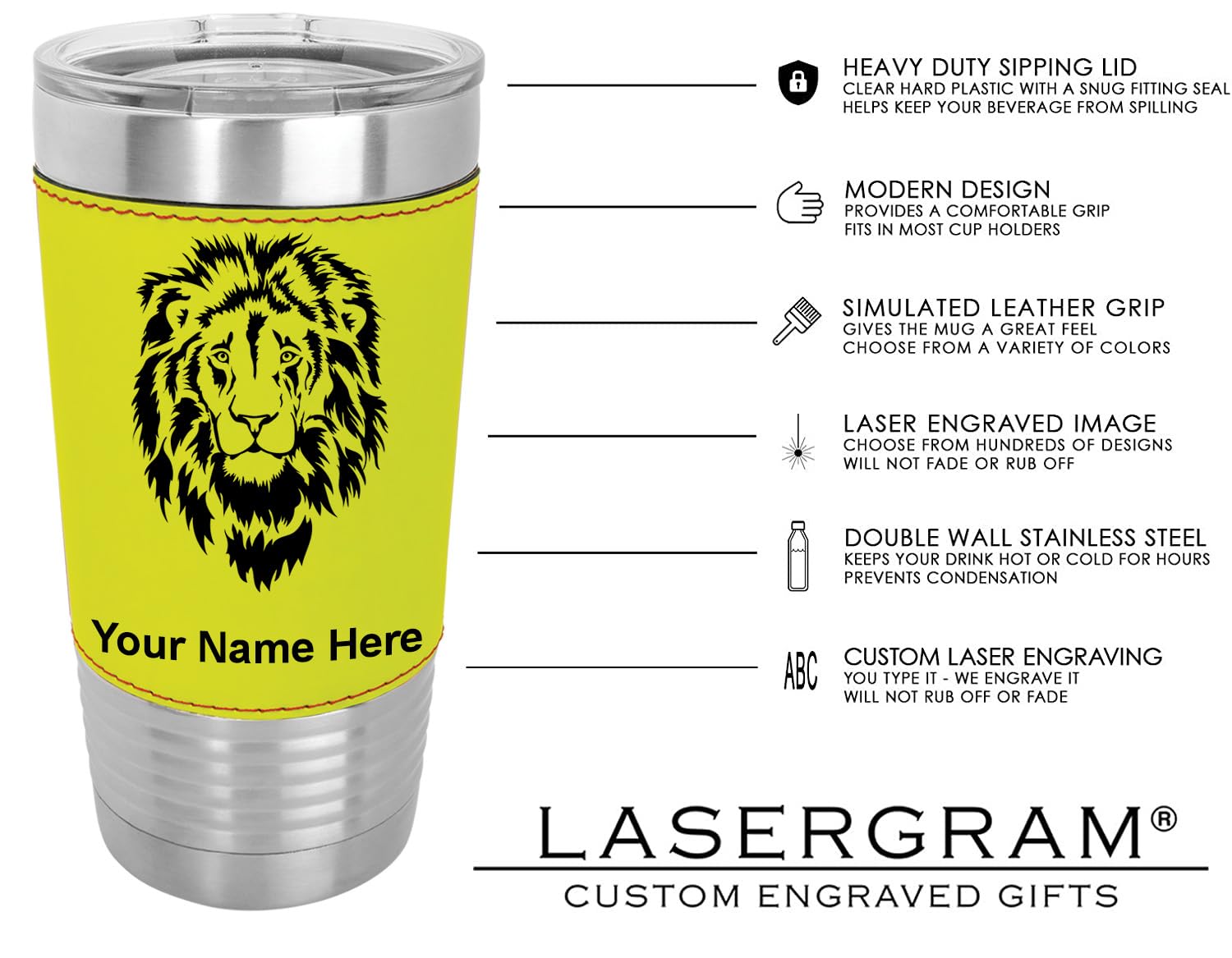 LaserGram 20oz Vacuum Insulated Tumbler Mug, Deer, Personalized Engraving Included (Faux Leather, Softball Style)