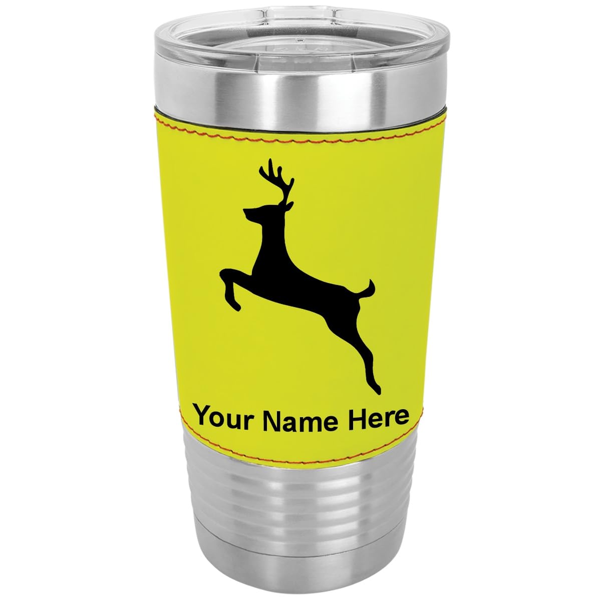 LaserGram 20oz Vacuum Insulated Tumbler Mug, Deer, Personalized Engraving Included (Faux Leather, Softball Style)