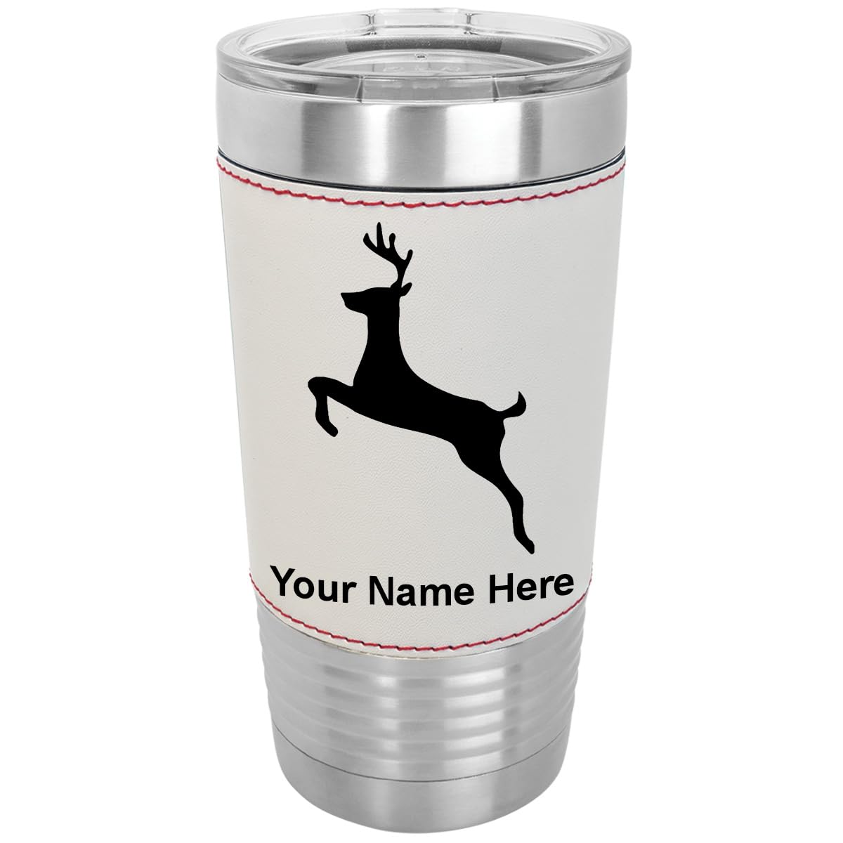 LaserGram 20oz Vacuum Insulated Tumbler Mug, Deer, Personalized Engraving Included (Faux Leather, Baseball Style)