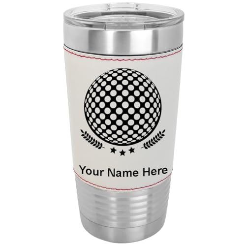 LaserGram 20oz Vacuum Insulated Tumbler Mug, Golf Ball, Personalized Engraving Included (Faux Leather, Baseball Style)