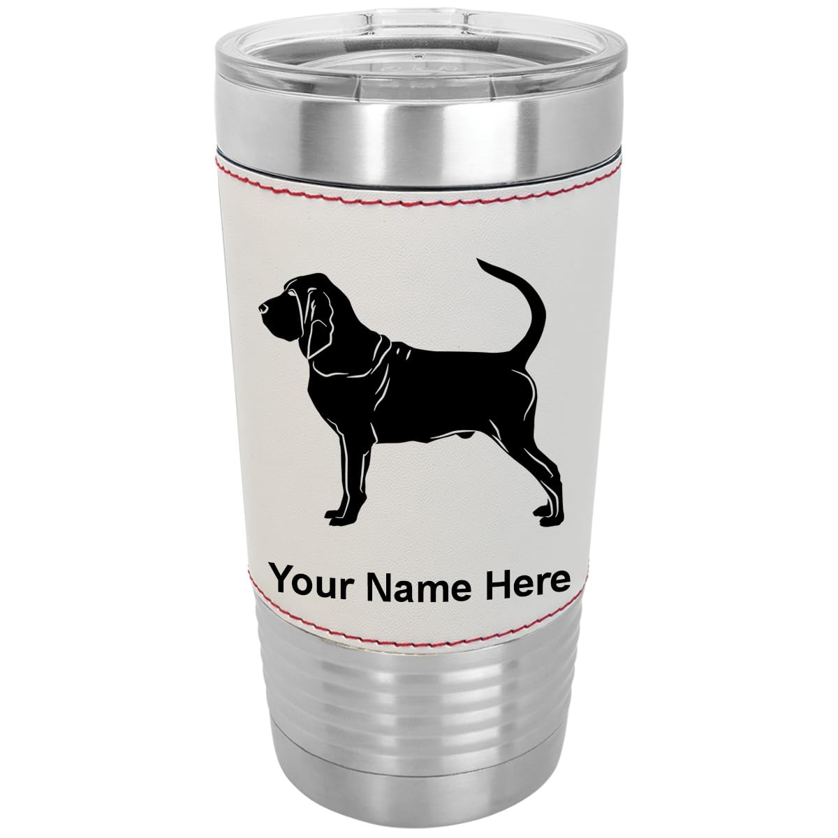 LaserGram 20oz Vacuum Insulated Tumbler Mug, Bloodhound Dog, Personalized Engraving Included (Faux Leather, Baseball Style)