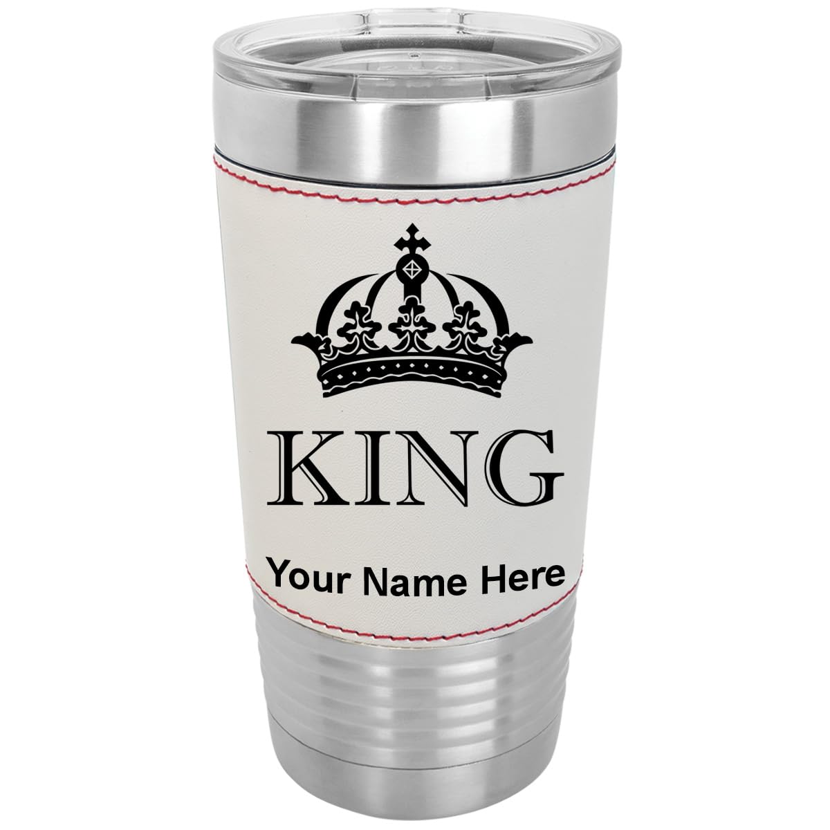 LaserGram 20oz Vacuum Insulated Tumbler Mug, King Crown, Personalized Engraving Included (Faux Leather, Baseball Style)