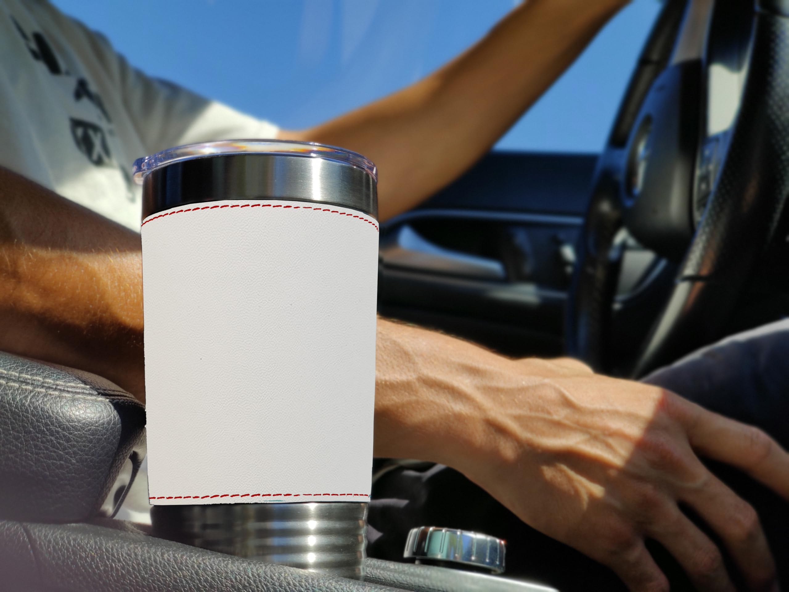 LaserGram 20oz Vacuum Insulated Tumbler Mug, Freight Train, Personalized Engraving Included (Faux Leather, Baseball Style)