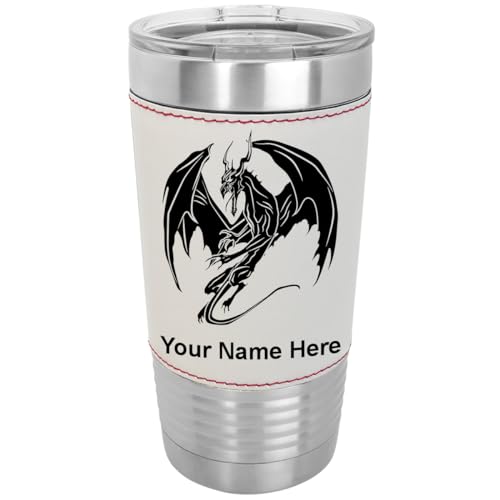 LaserGram 20oz Vacuum Insulated Tumbler Mug, Dragon, Personalized Engraving Included (Faux Leather, Baseball Style)