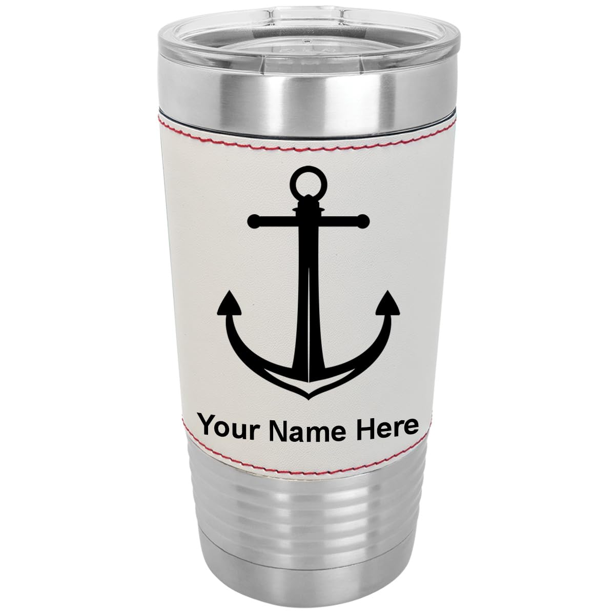 LaserGram 20oz Vacuum Insulated Tumbler Mug, Boat Anchor, Personalized Engraving Included (Faux Leather, Baseball Style)