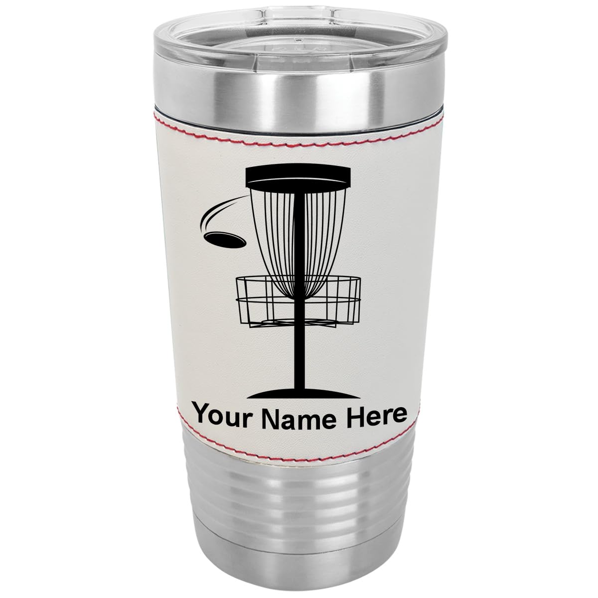 LaserGram 20oz Vacuum Insulated Tumbler Mug, Disc Golf, Personalized Engraving Included (Faux Leather, Baseball Style)