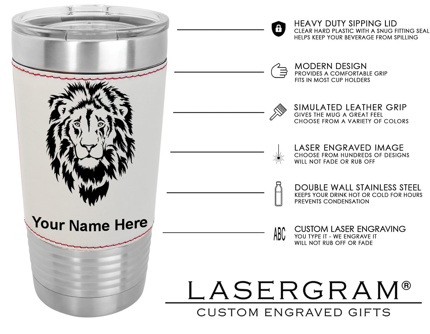 LaserGram 20oz Vacuum Insulated Tumbler Mug, Drum Set, Personalized Engraving Included (Faux Leather, Baseball Style)