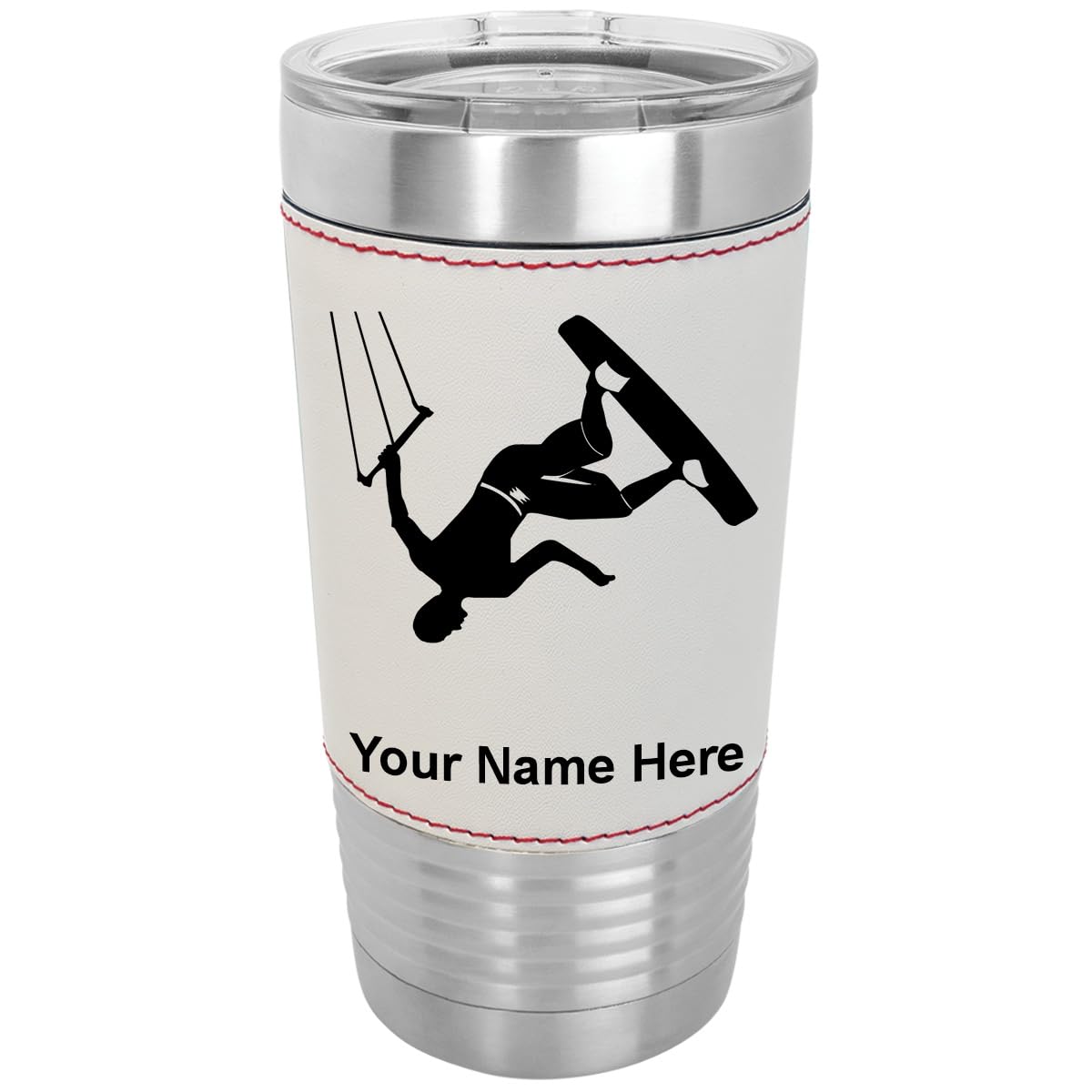 LaserGram 20oz Vacuum Insulated Tumbler Mug, Kite Surfing, Personalized Engraving Included (Faux Leather, Baseball Style)
