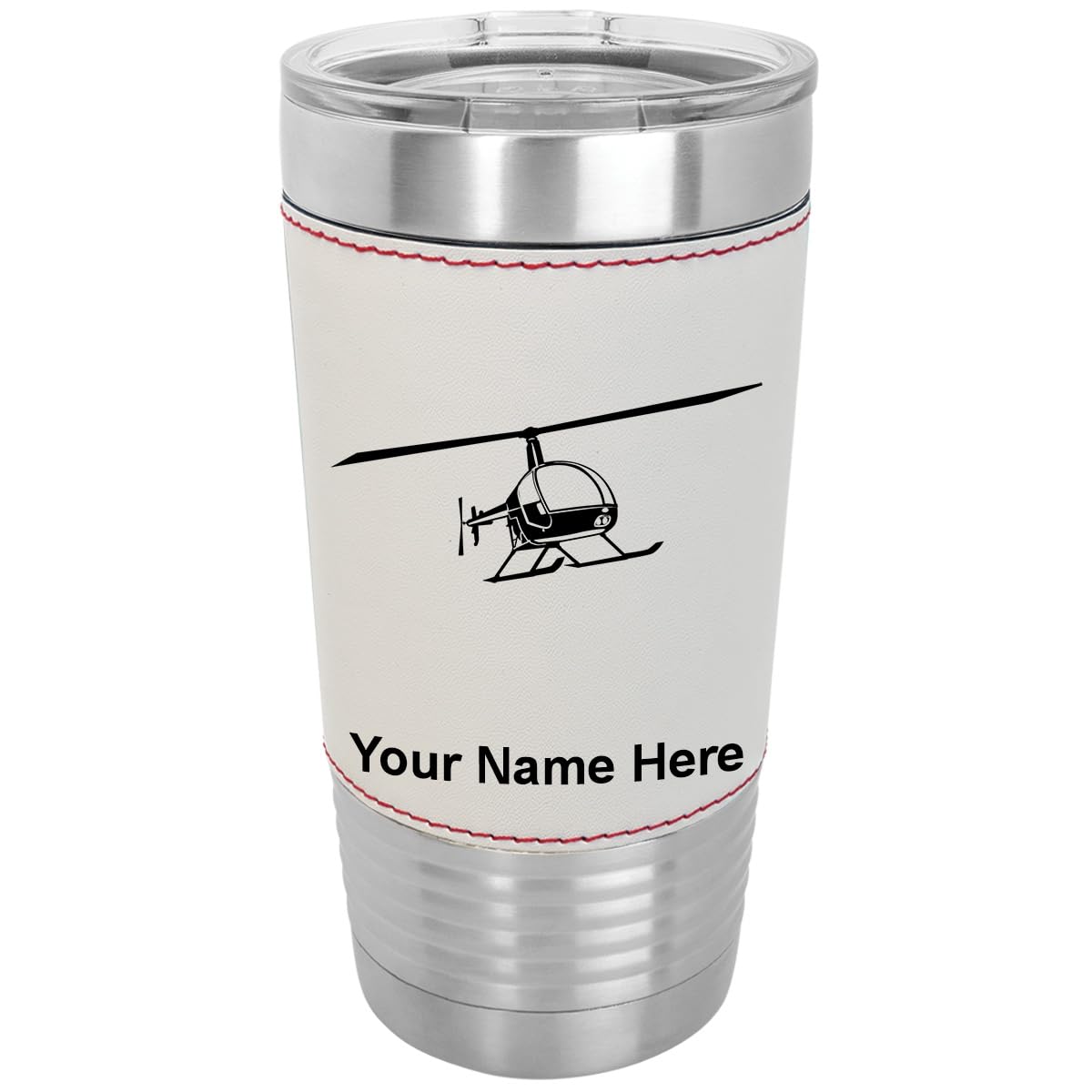 LaserGram 20oz Vacuum Insulated Tumbler Mug, Helicopter 2, Personalized Engraving Included (Faux Leather, Baseball Style)