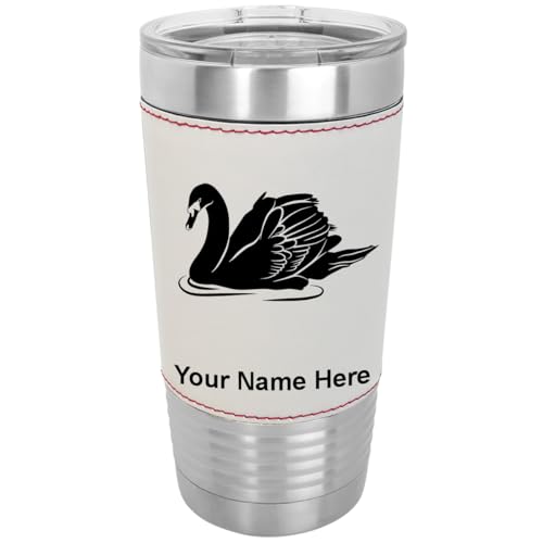 LaserGram 20oz Vacuum Insulated Tumbler Mug, Swan, Personalized Engraving Included (Faux Leather, Baseball Style)