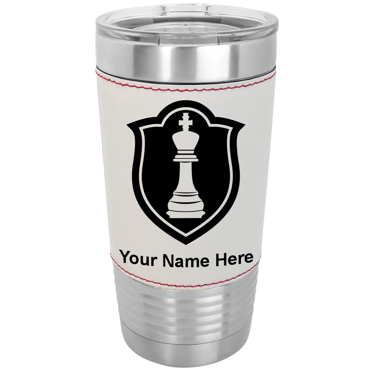LaserGram 20oz Vacuum Insulated Tumbler Mug, Chess King, Personalized Engraving Included (Faux Leather, Baseball Style)