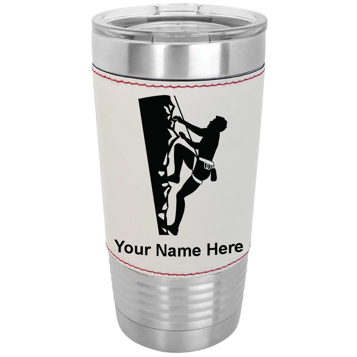 LaserGram 20oz Vacuum Insulated Tumbler Mug, Rock Climber, Personalized Engraving Included (Faux Leather, Baseball Style)