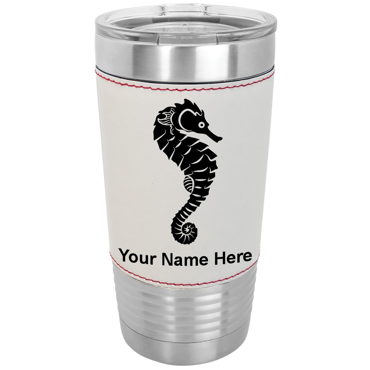 LaserGram 20oz Vacuum Insulated Tumbler Mug, Seahorse, Personalized Engraving Included (Faux Leather, Baseball Style)