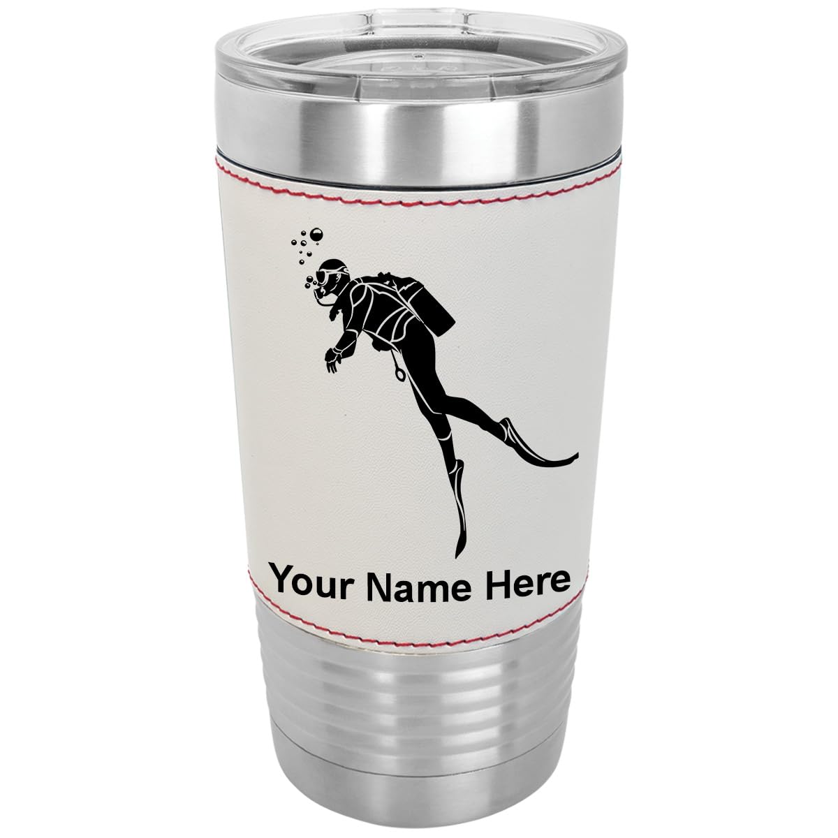 LaserGram 20oz Vacuum Insulated Tumbler Mug, Scuba Diver, Personalized Engraving Included (Faux Leather, Baseball Style)