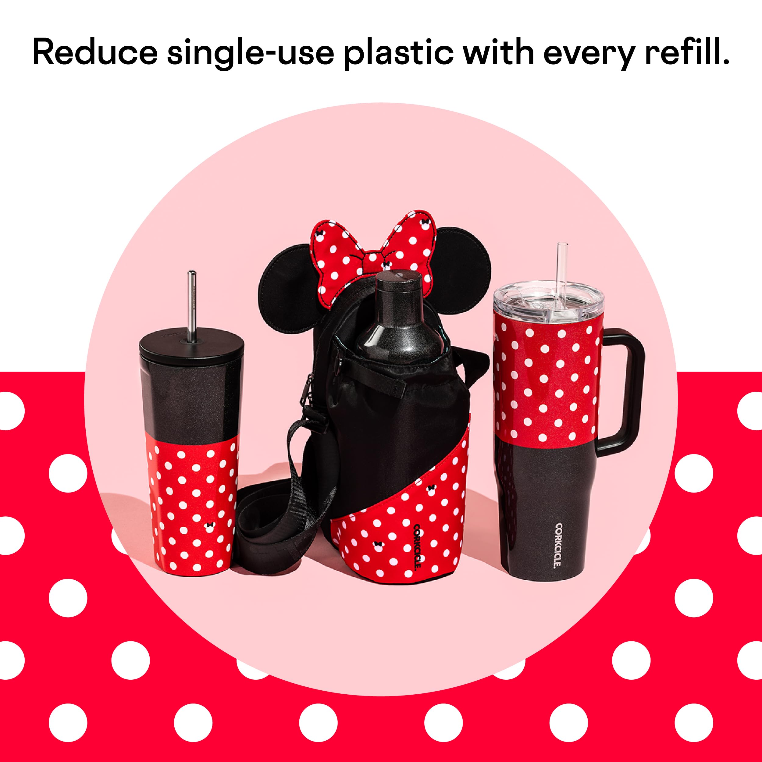 Corkcicle x Disney Minnie Mouse Cruiser Insulated Tumbler with Handle and Straw, Polka Dot Red, 40 oz – Reusable Water Bottle Keeps Beverages Cold 20hrs, Hot 9hrs – Cupholder Friendly, Spill Proof