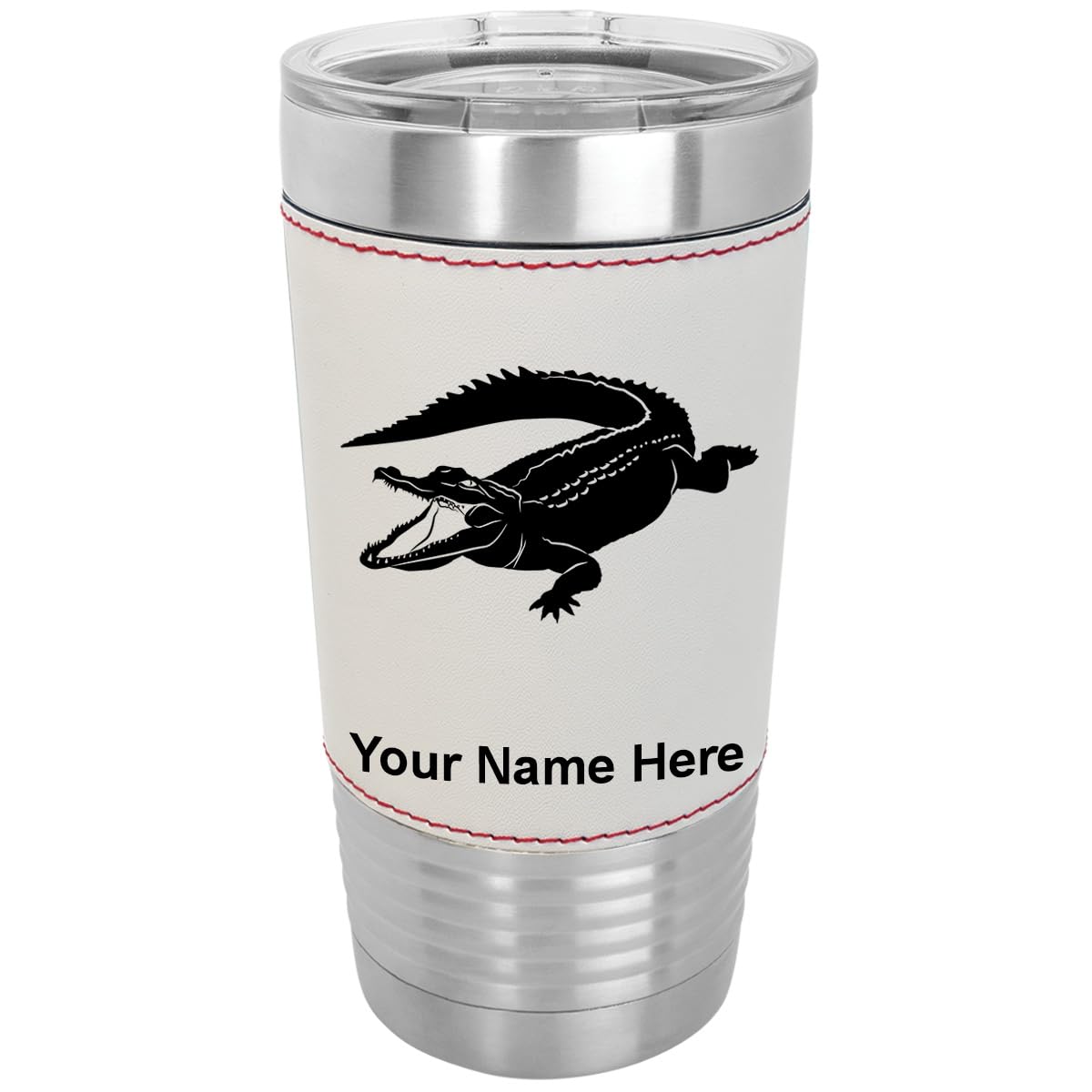 LaserGram 20oz Vacuum Insulated Tumbler Mug, Alligator, Personalized Engraving Included (Faux Leather, Baseball Style)