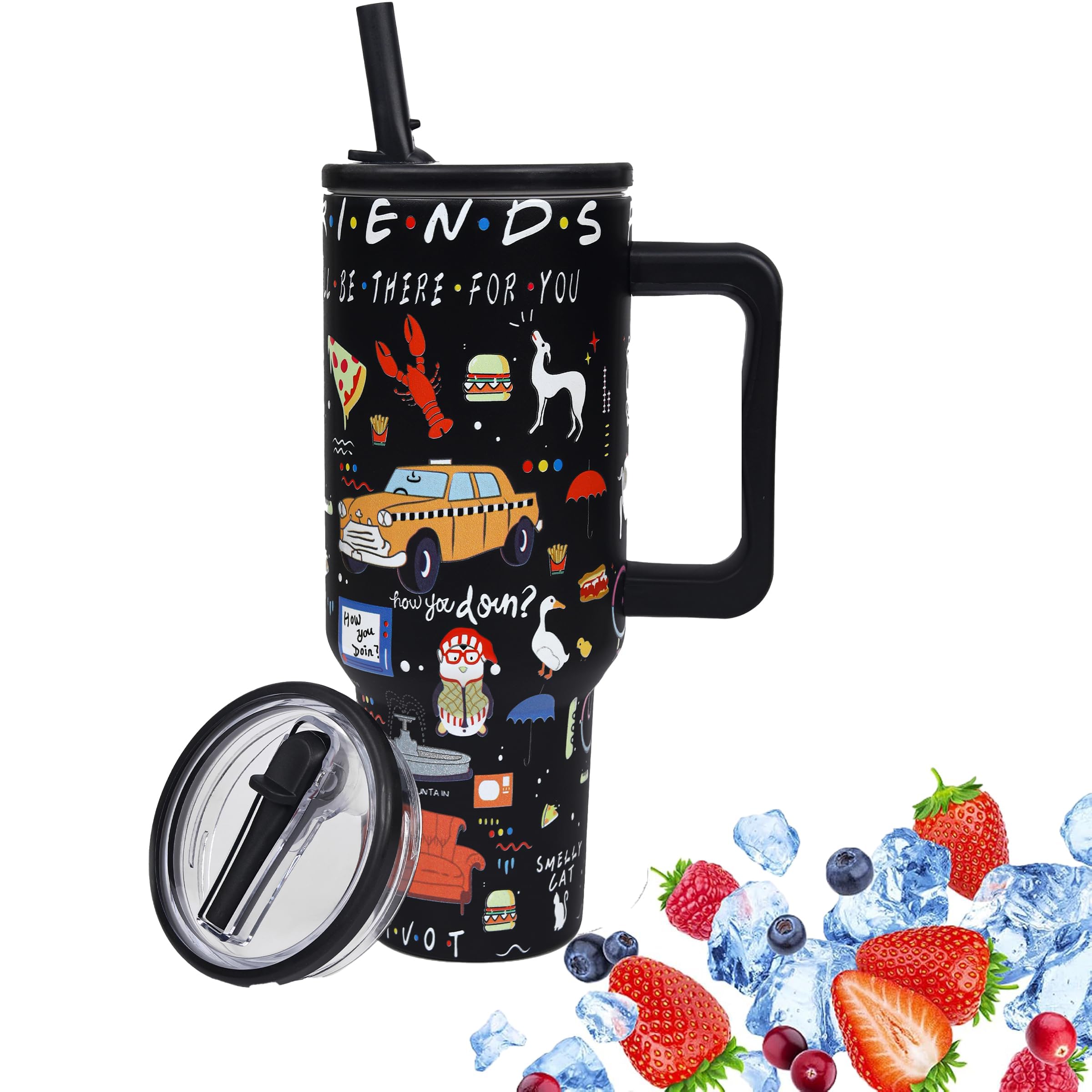 wonshia 40oz Friends TV Tumbler with Lid and Straw Stainless Steel Coffee Cup Funny TV Show Gifts,Vaccum Insulated Double Wall Coffee Mug for Best Friends Brithday Anniversary Christmas Gifts