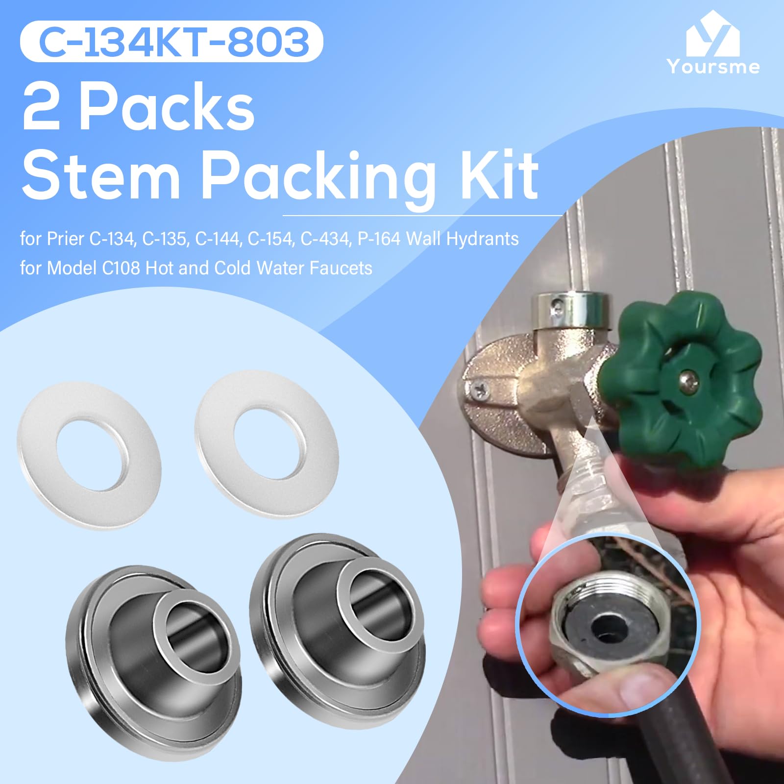 2 Kits of C-134KT-803 Stem Packing Replacement Kit for Prier C-134, C-135, C-144, C-154, C-434, C-108, P-164 Wall Hydrants