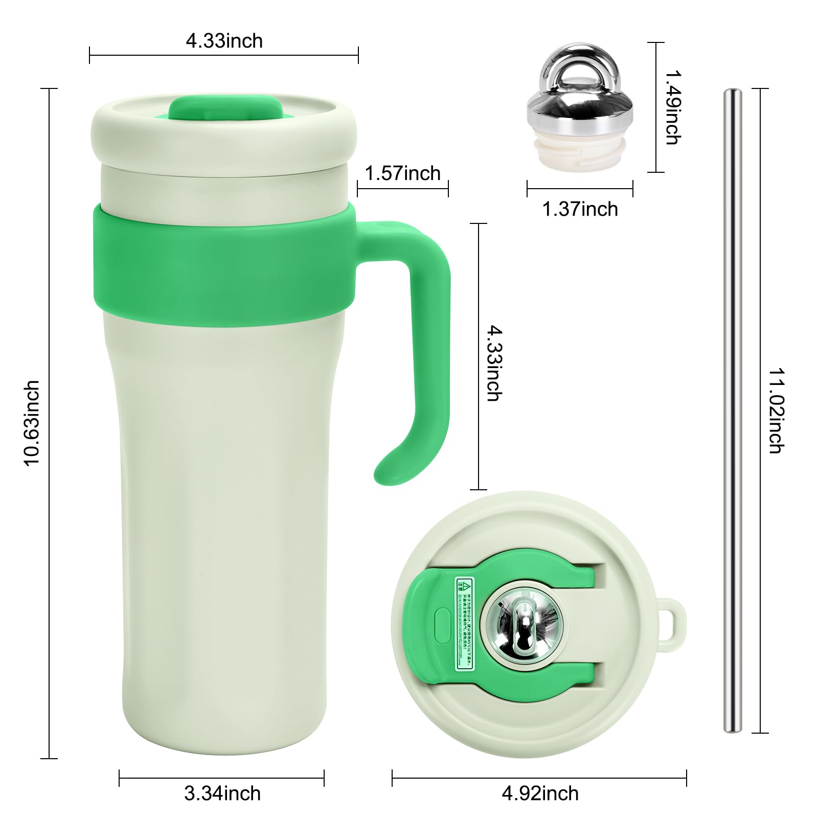 40oz Insulated Tumbler with Lid and Straw, Stainless Steel Water Bottle Cups with Handle, Leak-proof Travel Coffee Mug for Hot and Cold Beverages (Green)