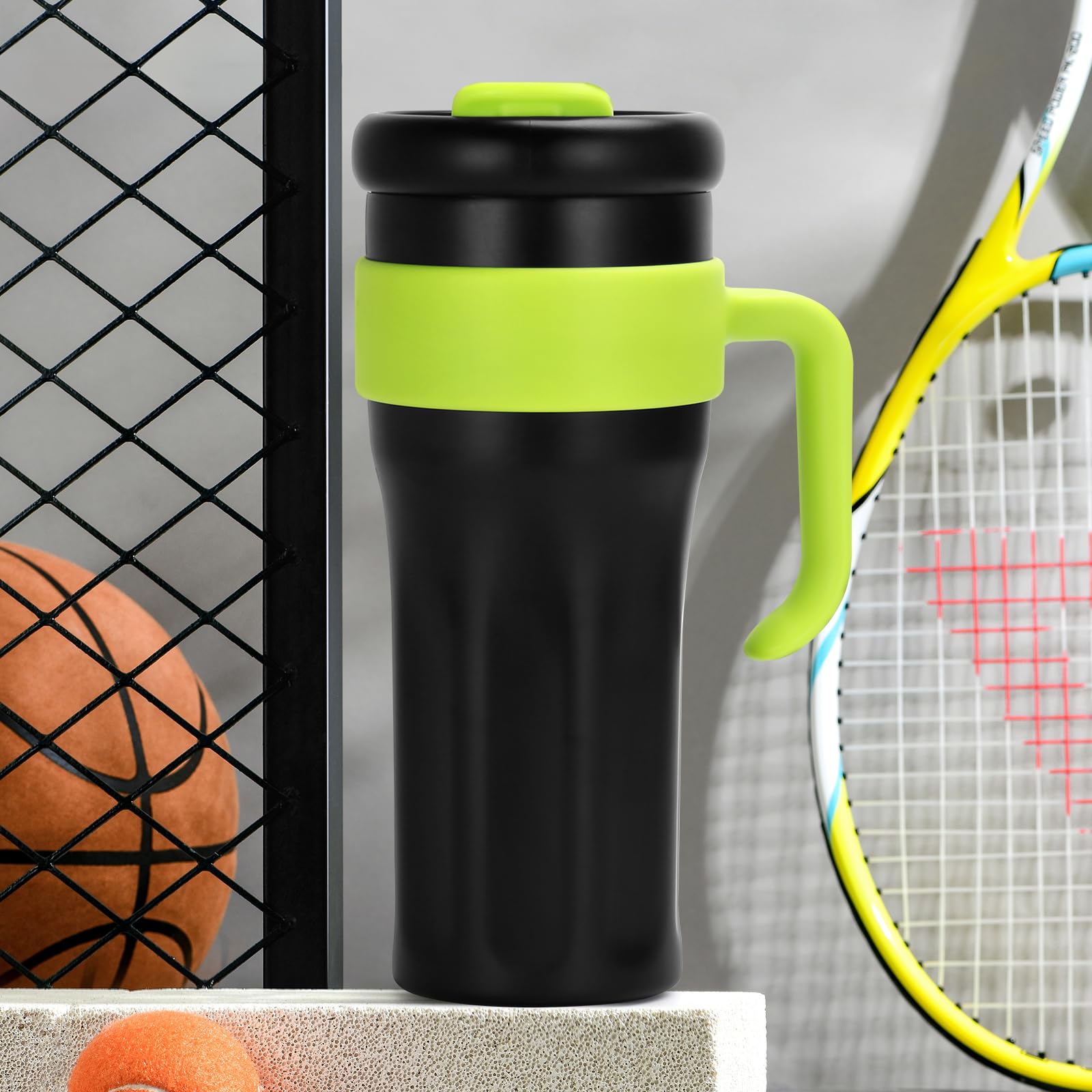 40oz Insulated Tumbler with Lid and Straw, Stainless Steel Thermal Water Bottle Cups with Handle, Leak-proof Travel Coffee Mug for Hot and Cold Beverages (Black)