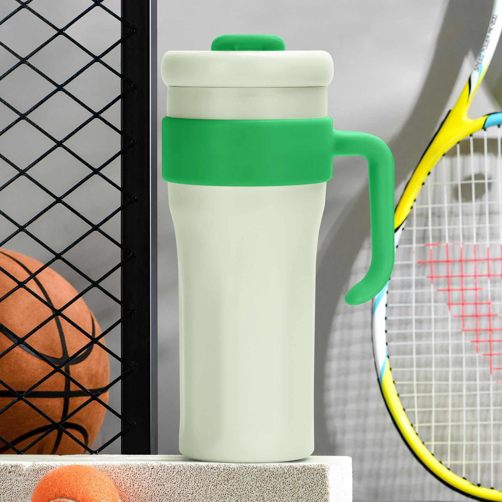 40oz Insulated Tumbler with Lid and Straw, Stainless Steel Water Bottle Cups with Handle, Leak-proof Travel Coffee Mug for Hot and Cold Beverages (Green)