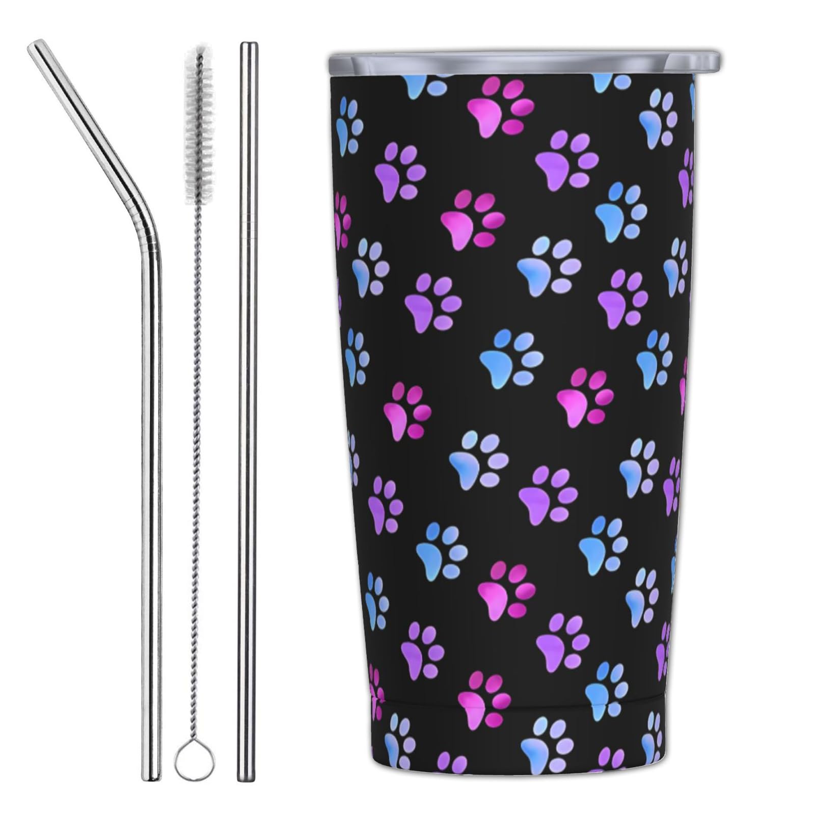 Paw Print Tumbler with Lid and Straw, Dog 20 Oz Stainless Steel Insulated Water Bottle Cup Coffee Mug
