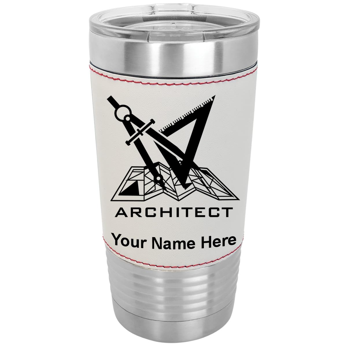 LaserGram 20oz Vacuum Insulated Tumbler Mug, Architect Symbol, Personalized Engraving Included (Faux Leather, Baseball Style)