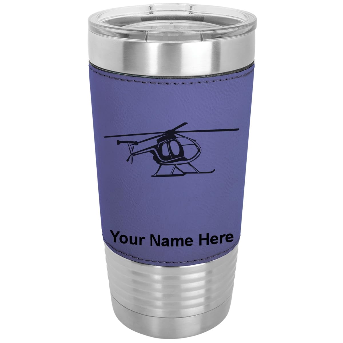 LaserGram 20oz Vacuum Insulated Tumbler Mug, Helicopter 1, Personalized Engraving Included (Faux Leather, Dark Purple)